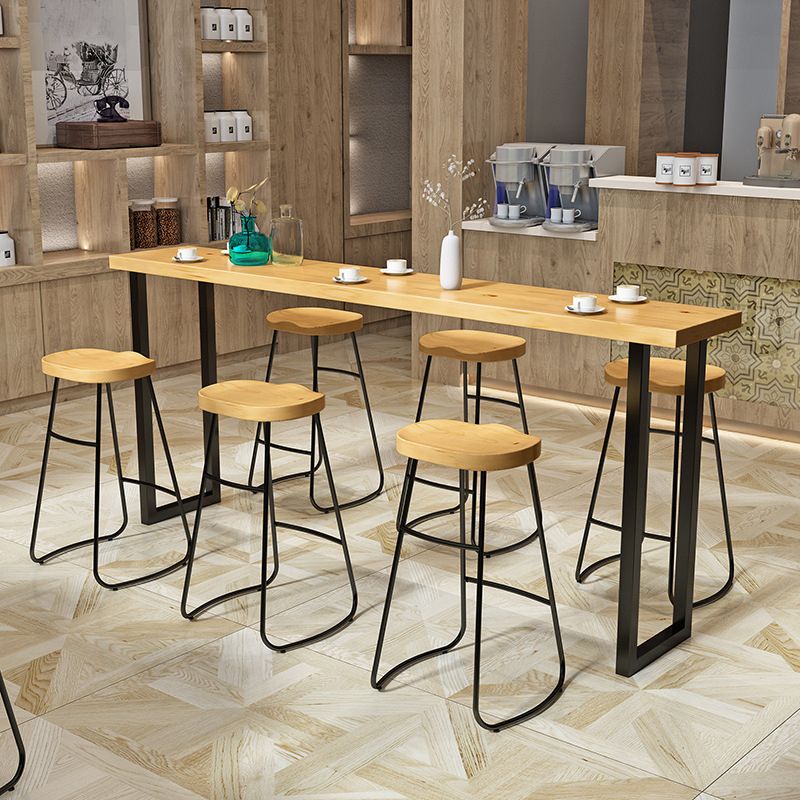 Rectangular Pine Wood Top Bar Table Modern Bar Table with Black Double ...