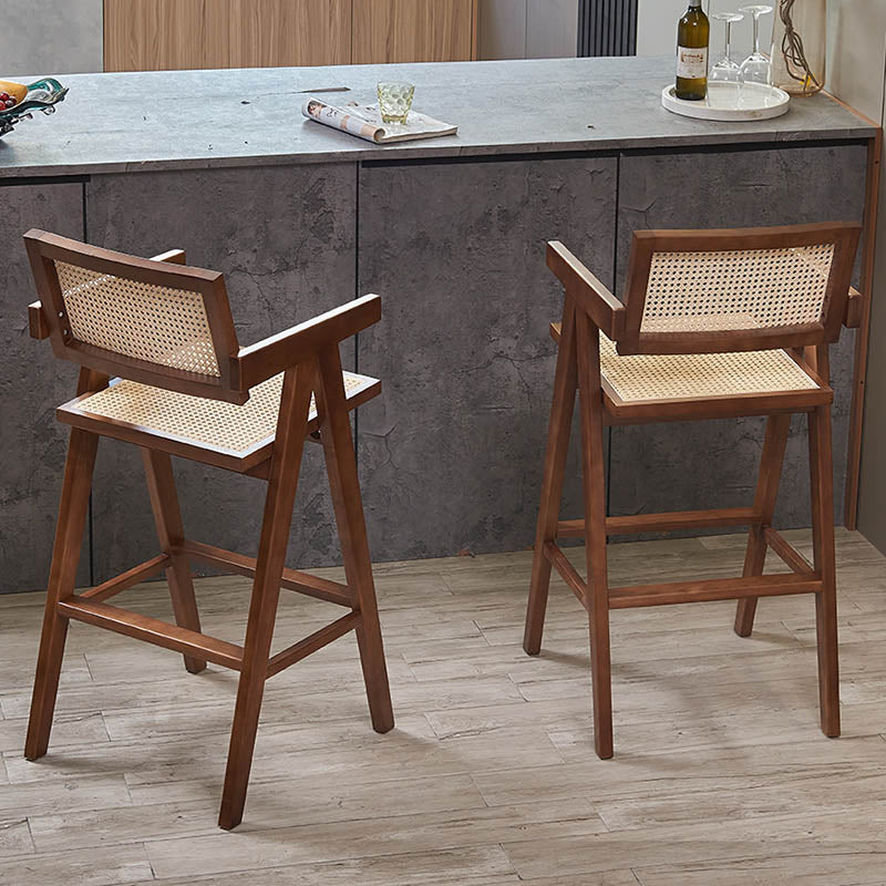 Contemporary 43.3-inch Armed Bar Stools with Solid Wood Base
