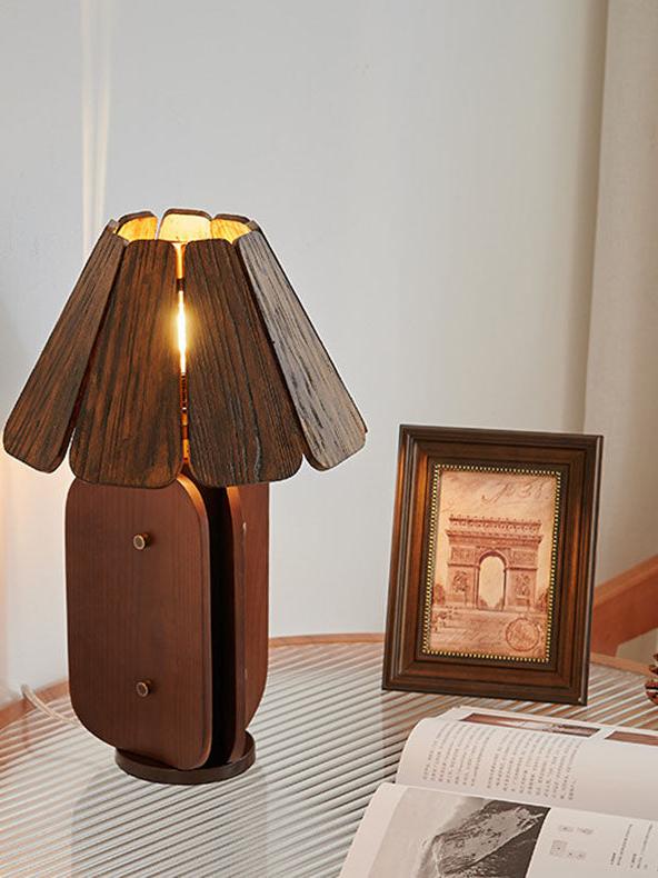 Contemporary Retro Rectangular Cone Brass Solid Wood 1-Light Table Lamp ...