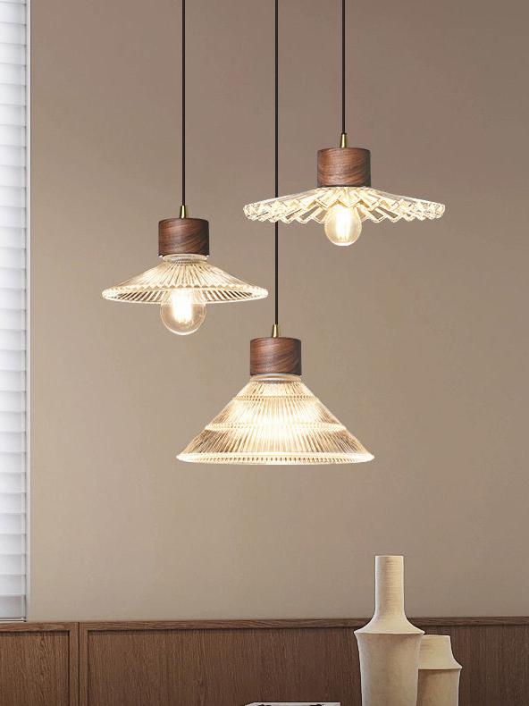 Traditional Chinese Iron Walnut Glass Conic Umbrella-Shaped 1-Light ...