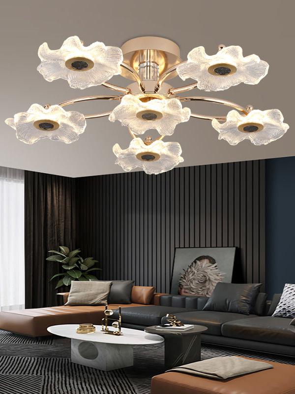Contemporary Luxury Gold Finish Frame Enamel Bauhinia Glass Shade LED Semi-Flush Mount Ceiling ...
